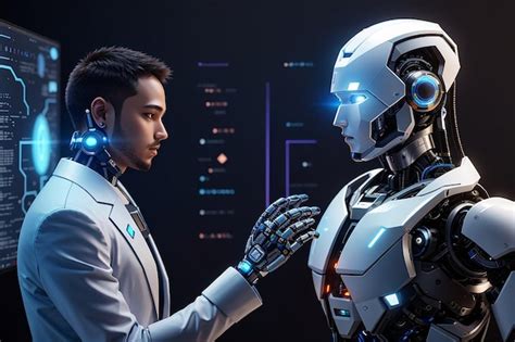 Ai 기술 인공지능 인간이 기술을 사용하는 똑똑한 로 ⁇ 인공지능 인공지능은 명령 프롬프트를 입력하여 무언가를 생성합니다 미래 기술 변형 인공지능과 채팅하십시오 프리미엄 사진