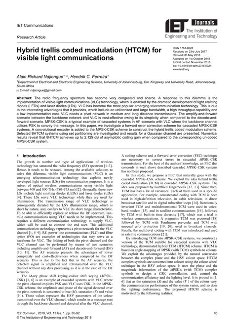Pdf Hybrid Trellis Coded Modulation Htcm For Visible Light Communications