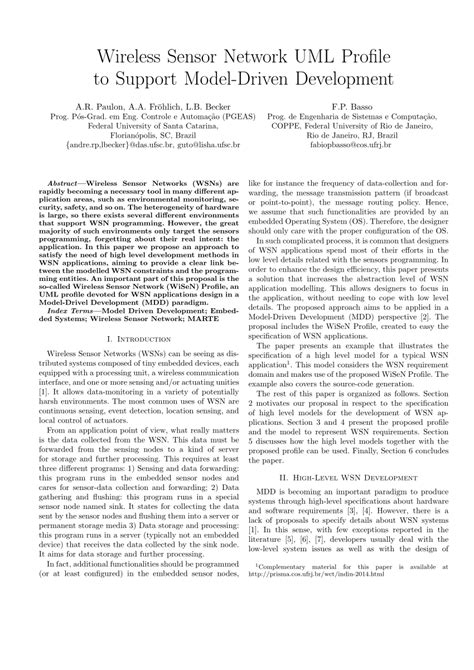 Pdf Wireless Sensor Network Uml Profile To Support Model Driven