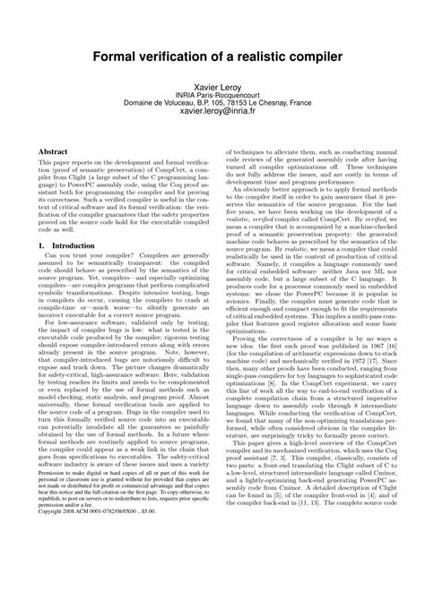 pdf formal verification of a realistic compiler