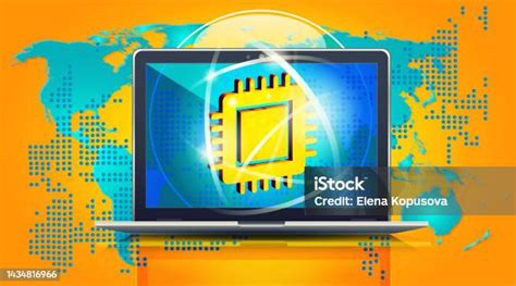 Nanotechnology Concept In Realistic Style Laptop With Central