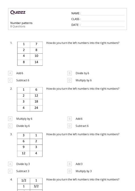 50 Number Patterns Worksheets For 6th Grade On Quizizz Free And Printable