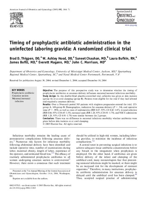 Pdf Timing Of Prophylactic Antibiotic Administration In The Uninfected Laboring Gravida A