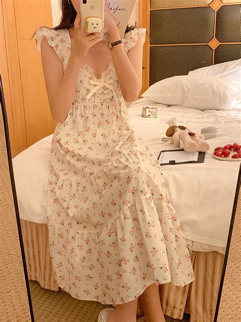 쥬시 여자 여름 나시 민소매 꽃무늬 여성스러운 롱 원피스 잠옷 파자마