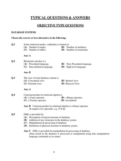 Database Systems Questions And Answers Pdf