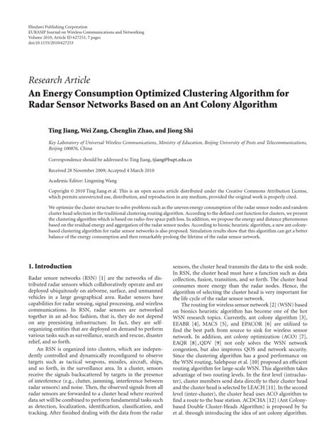 Pdf An Energy Consumption Optimized Clustering Algorithm For Radar