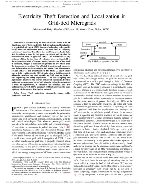 Pdf Electricity Theft Detection And Localization In Grid Tied Microgrids