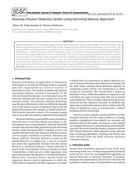 Pdf Anomaly Intrusion Detection System Using Hamming Network Approach