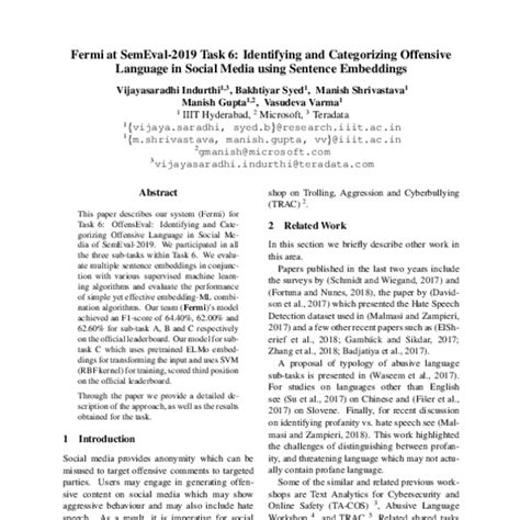 Fermi At Semeval 2019 Task 6 Identifying And Categorizing Offensive Language In Social Media