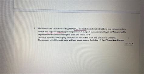 Solved 2 Micrornas Are Short Non Coding Rnas