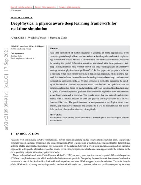 Pdf Deepphysics A Physics Aware Deep Learning Framework For Real‐time Simulation