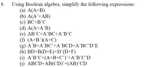 Solved 8 Using Boolean Algebra Simplify The Following