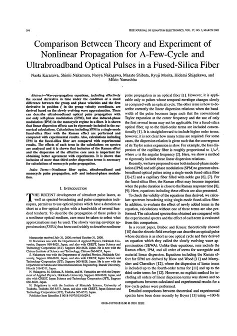 Pdf Comparison Between Theory And Experiment Of Nonlinear Propagation For A Few Cycle And