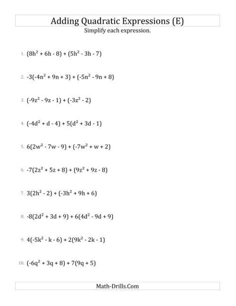 Adding And Simplifying Quadratic Expressions With Some Multipliers E