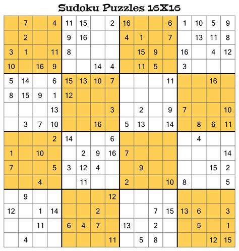 Free Printable Sudoku 16x16 Numbers