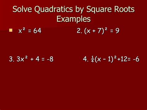 Solving Quadratic Equations 1 Ppt