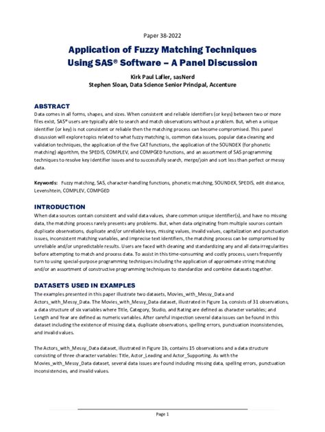 Fillable Online Application Of Fuzzy Matching Techniques Using Sas