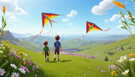 插画ai数字艺术 两个男孩在户外放风筝插画 Ai平面元素免费下载 Png格式 4032像素 编号70914549 千图网