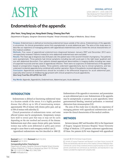 Pdf Endometriosis Of The Appendix