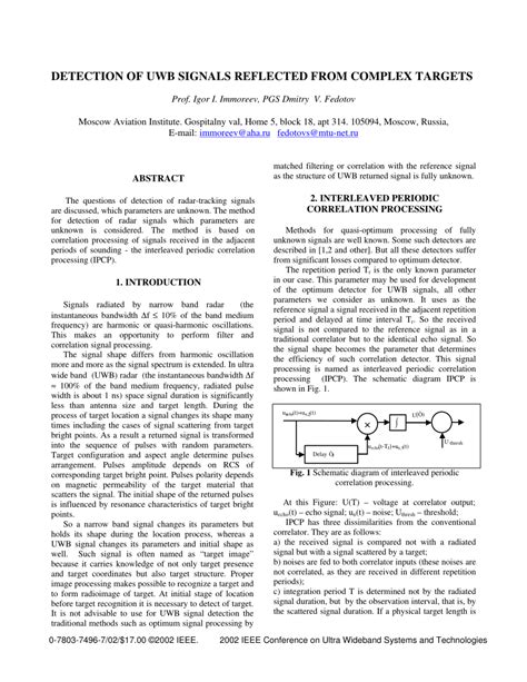 Pdf Detection Of Uwb Signals Reflected From Complex Targets