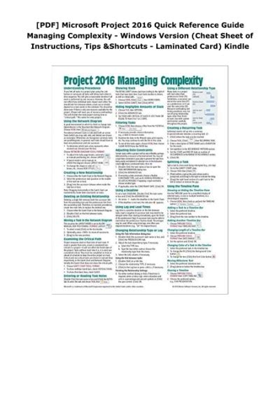 PDF Microsoft Project 2016 Quick Reference Guide Managing Complexity