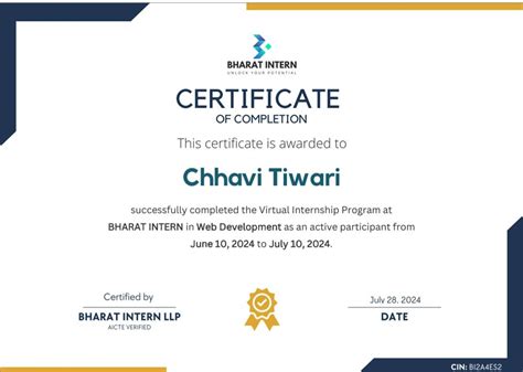Chhavi Tiwari On Linkedin Webdevelopment Internship Bharatintern