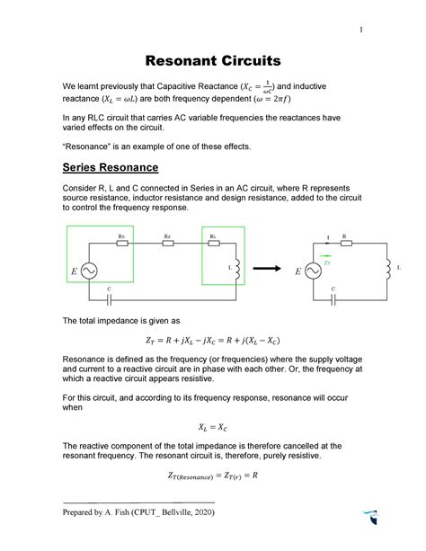 Resonant circuits Resonant Circuits We learnt previously that Capacitive Reactance 푋퐶 1 휔퐶