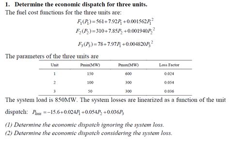Solved Determine The Economic Dispatch For Three Units Chegg
