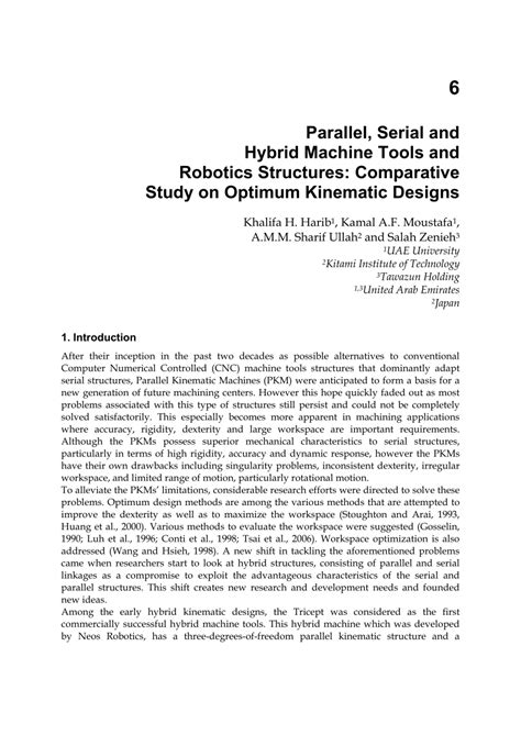 Pdf Parallel Serial And Hybrid Machine Tools And Robotics Structures