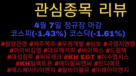 4월7일 장은 폭락했다그러나범양건영 제주맥주 우원개발 상보 국영지앤엠 아이비김영 대유에이피 싸이맥스 드림텍 대성창투 Youtube