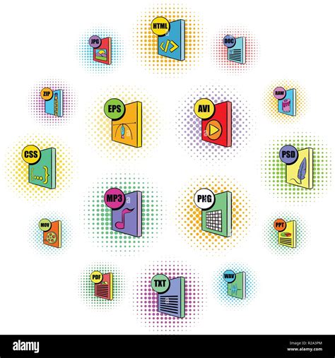 File Format Icons Set In Pop Art Style Isolated On White Background Stock Vector Image And Art Alamy