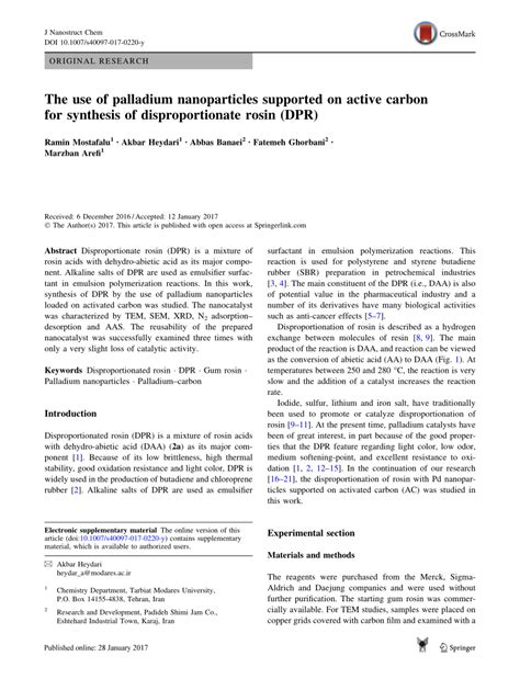 Pdf The Use Of Palladium Nanoparticles Supported On Active Carbon For