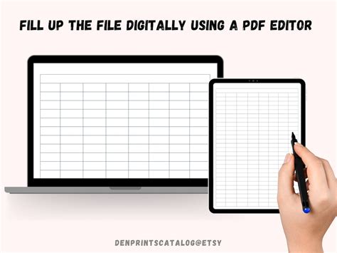 8 Blank Columns Chart Text Input Print And Write Printable Digital Download Blank Column
