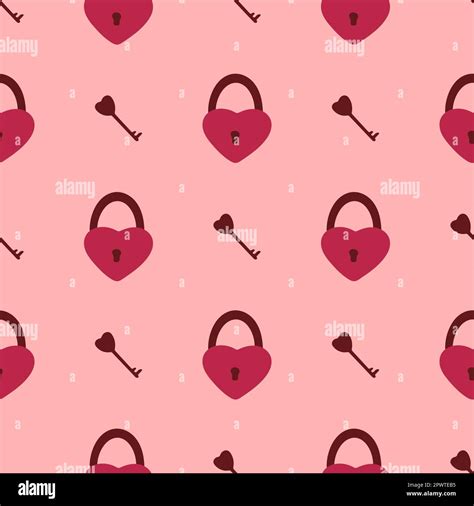 Lock With Key Seamless Pattern Romantic Background With Key From The Heart Love Concept Print