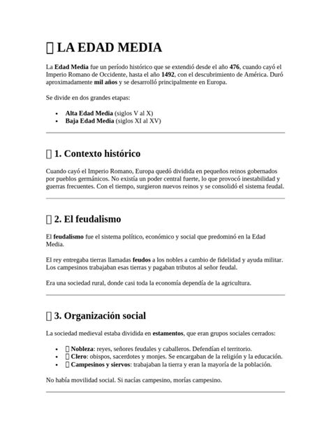 La Edad Media Pdf Edades Medias Feudalismo