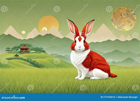 Cartoon Happy Rabbit In The Grass Flat Illustration Generative Ai