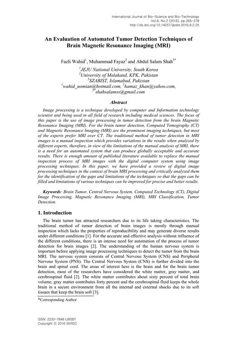 An Evaluation Of Automated Tumor Detection Techniques Of Brain Magnetic Resonance Imaging Mri Pdf