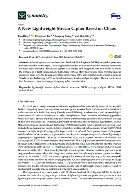 Pdf A New Lightweight Stream Cipher Based On Chaos