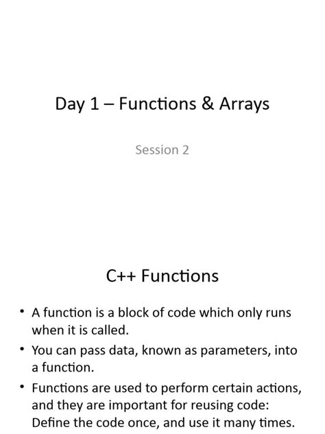 Day 1 Functions And Array Pdf