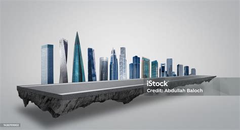 도로의 3d 그림 광고 건물이있는 직선 도로 고속도로 고립 광고 도시 스카이라인이 있는 직선 도로를 보여 줍니다 고속도로 디자인 광고 고립 된 배경 3차원 형태에 대한 스톡