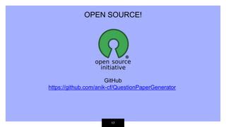 Automated Question Paper Generator Project Presentation PPTX