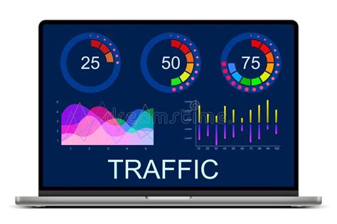 Colorful Website Traffic Metrics On Laptop Screen Seo Visitors Statistics Graphs And Analytics