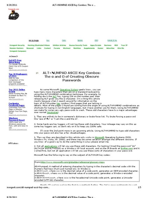 Altnumpad Ascii Key Combos The α And Ω Of Creating Obscure Passwords