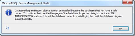 SQL Server Error Message Database Diagram Support Objects Cannot Be