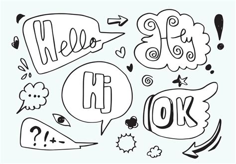 Hand Drawn Set Of Speech Bubbles With Dialog Words Hello Hey Ok Hi