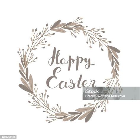 행복한 부활절 편지 화환 엽서 잎 과일 열매 손으로 쓴 축하 둥근 프레임 엽서 광고 이야기에 대한 템플릿 벡터 일러스트레이션