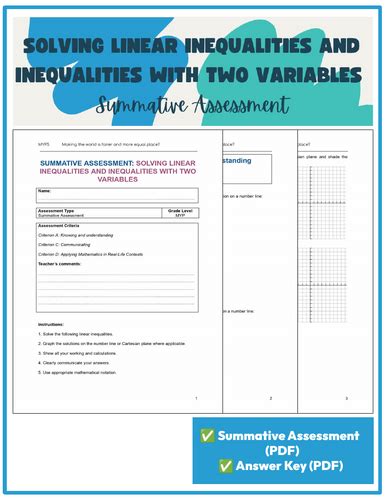 Ib Myp Maths Summative Assessment Solving Inequalities Ans Key Teaching Resources
