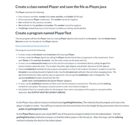 Create A Class Named Player And Save The File As