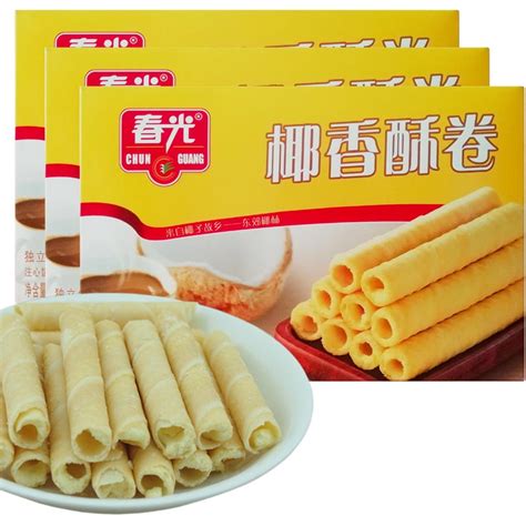 海南特产春光食品椰香酥卷105克 150克 350克规格注心夹心饼干 虎窝淘