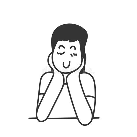 Hand Drawn Doodle Happy Woman With Blushing Face In Romantic Thought